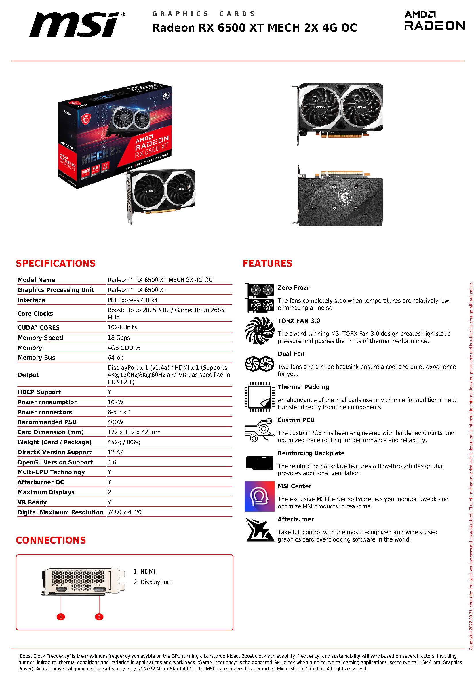 MSI AMD Radeon RX 6500 XT MECH 2X 4G OC - AngkorTech