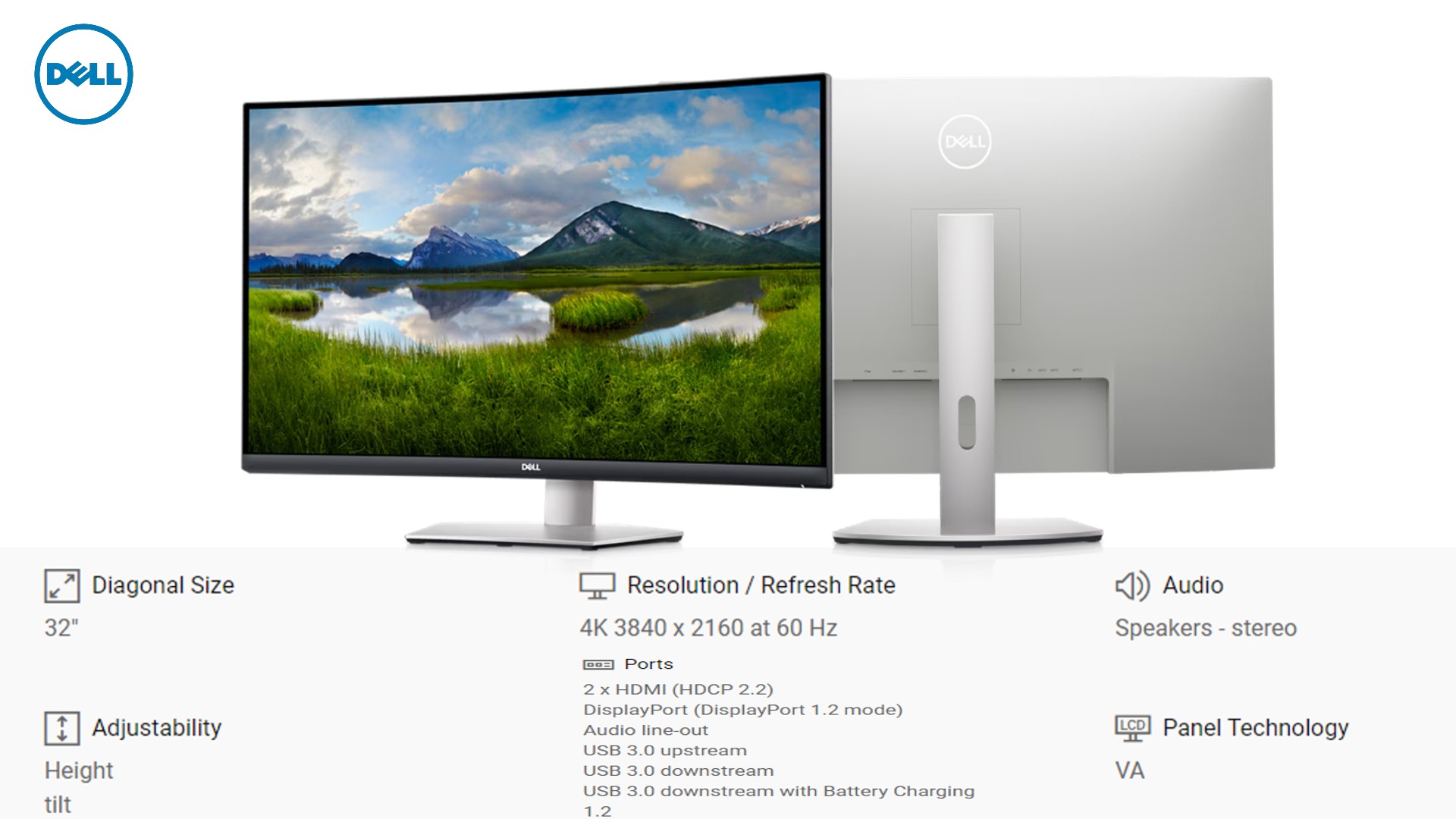 Monitor Dell 32" Curved S3221QS 4K UHD $ 479.00 - AngkorTech