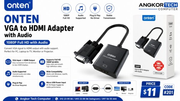 ONTEN VGA to HDMI Adapter with Audio (OTN-5138S) - AngkorTech