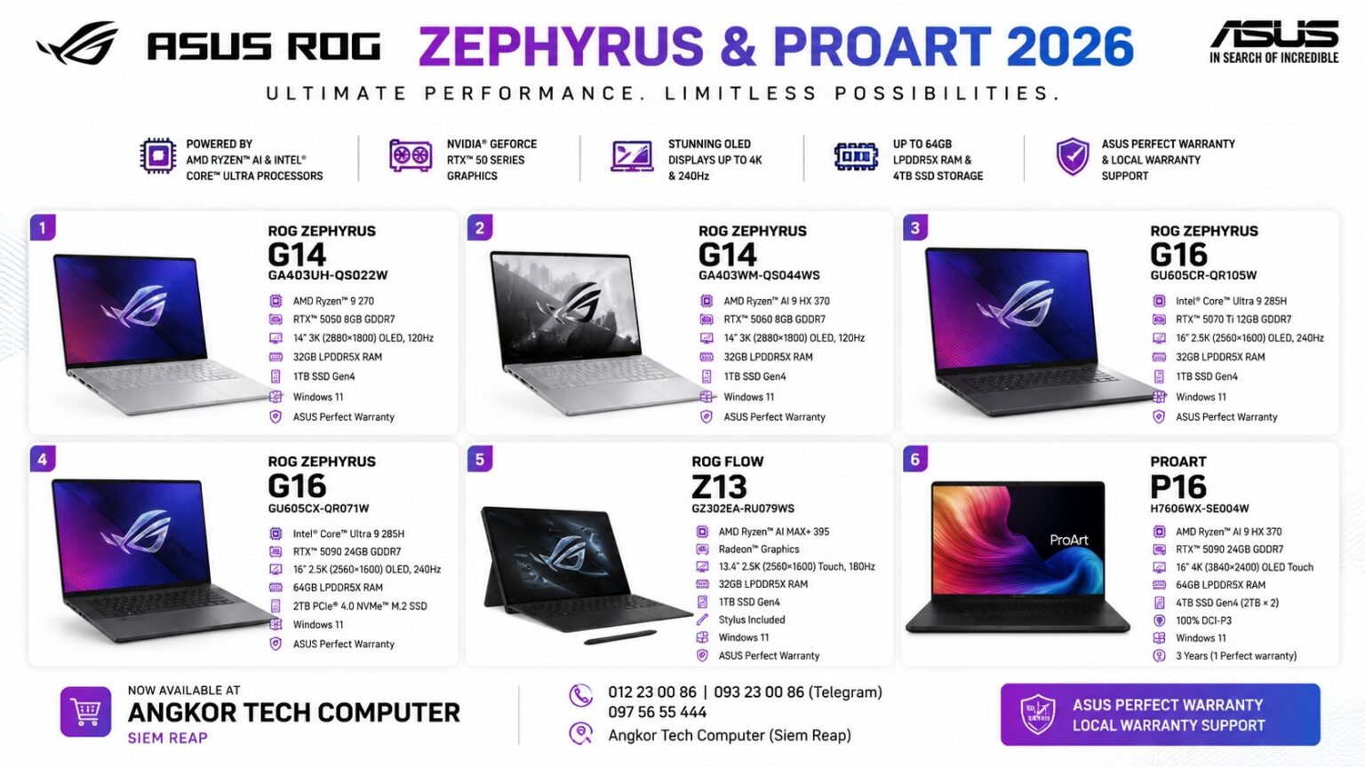 ASUS ROG Zephyrus & ProArt 2026 – Now Available at Angkor Tech - AngkorTech